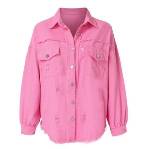 Jackets & Coats | Womens Oversized Pink Denim Jacket Casual Long ...